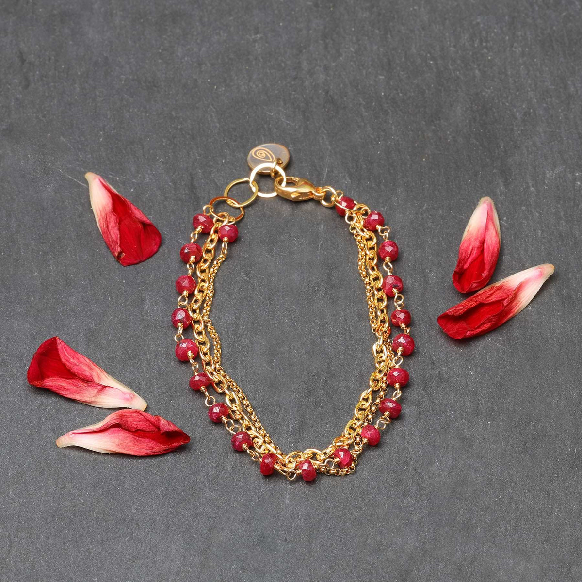Multi-Strand Gold Ruby Bracelet | Breathe Autumn Rain Jewelry